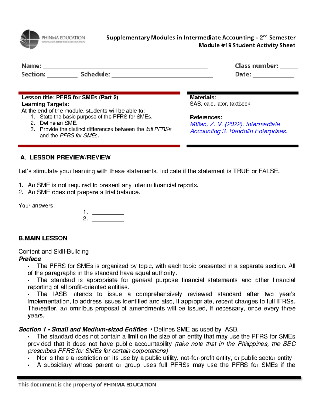 GEN 016 - Supplementary Module on PFRS for SMEs (Part 2) - Studocu