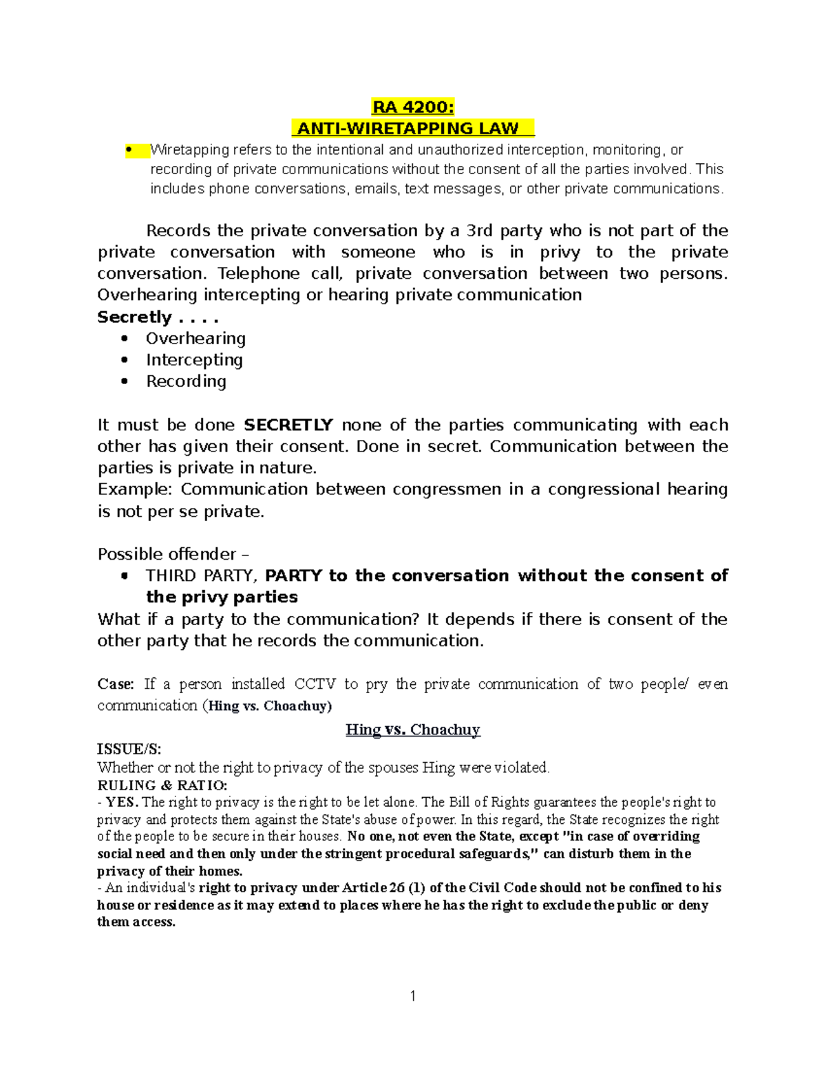 RA 4200-Anti-Wiretapping Law - RA 4200: ANTI-WIRETAPPING LAW ...