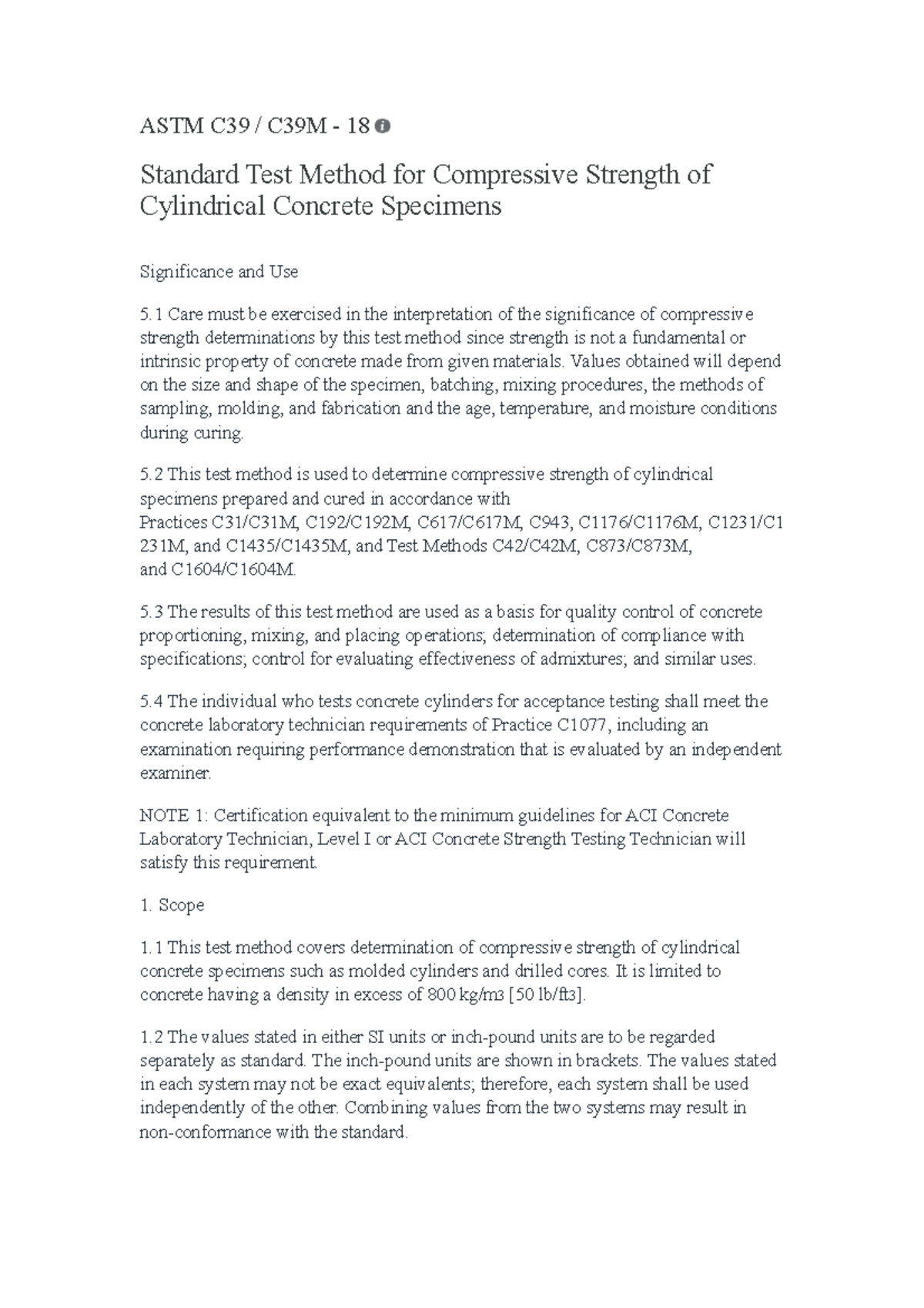 ASTM C39 - Lecture Notes on Compressive Strength Testing - Studocu