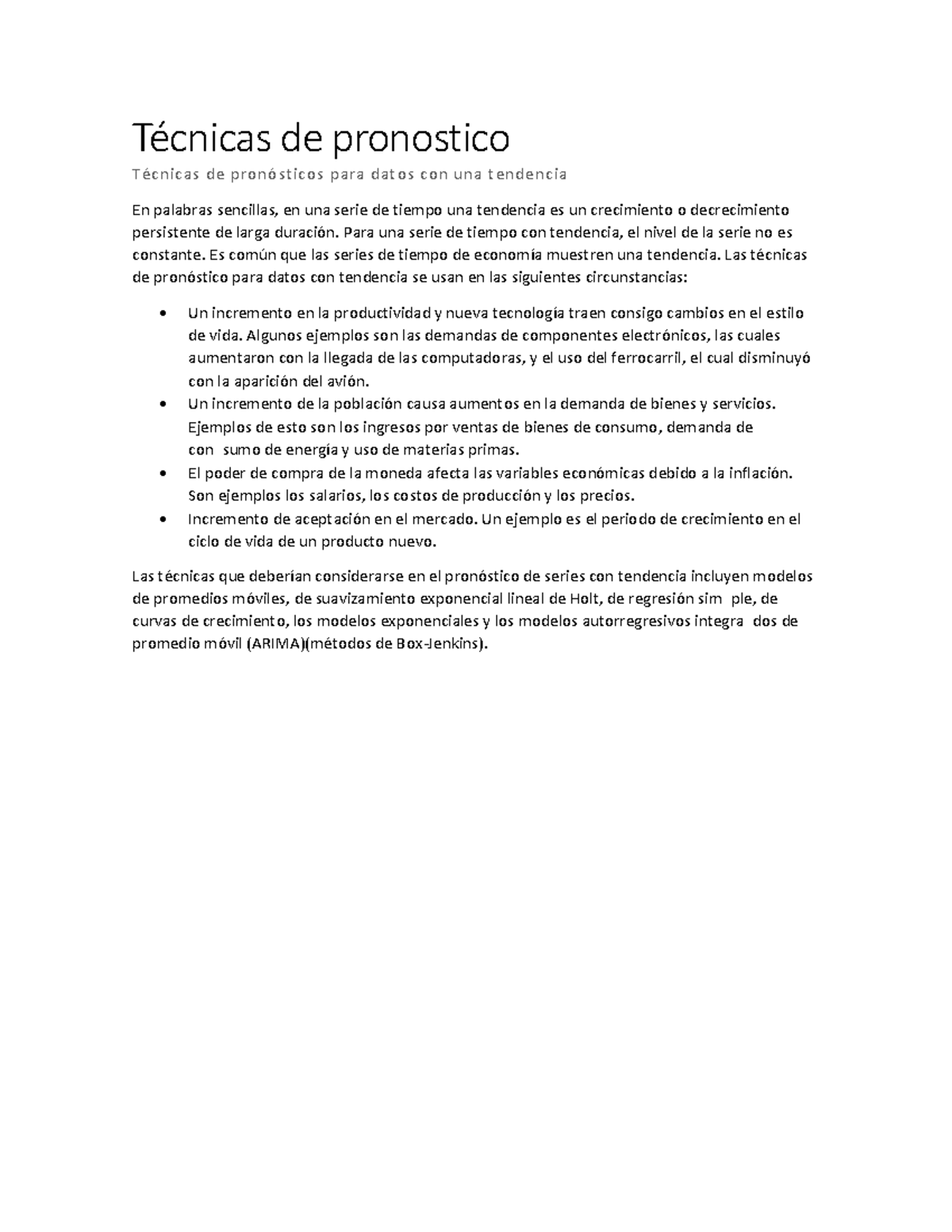 Técnicas de pronostico - Técnicas de pronostico Técnicas de pronósticos para datos con una ...