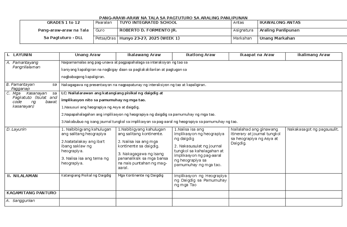 DLP AP 8 Q1 Week 1: Heograpiya at Kabihasnan sa Araling Panlipunan ...