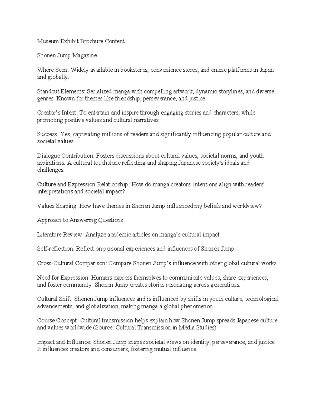7-1 Project - got an a - Museum Exhibit Brochure Content Shonen Jump ...