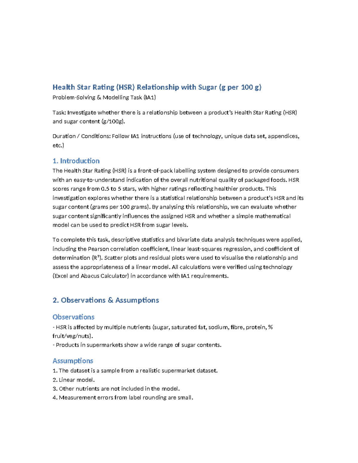HSR and Sugar Content Relationship Analysis (IA1 Report) - Studocu