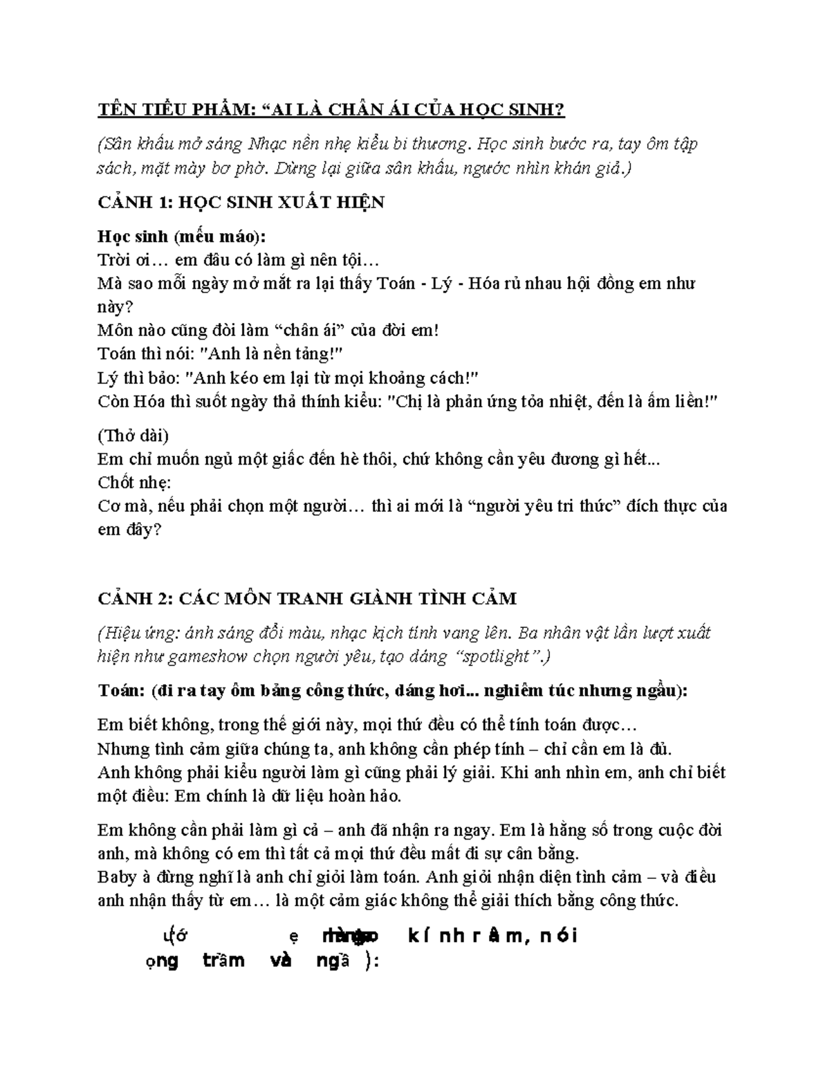 Tiểu Phẩm: Tình Yêu Học Tập Giữa Toán, Lý, Hóa, Sinh - DVVF - Studocu