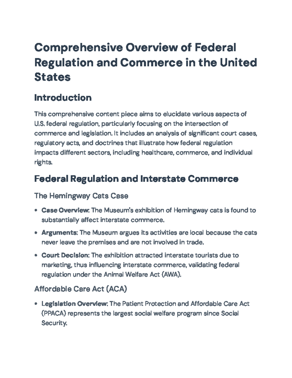 Federal Regulation and Commerce Overview: Key Cases and Legislation ...