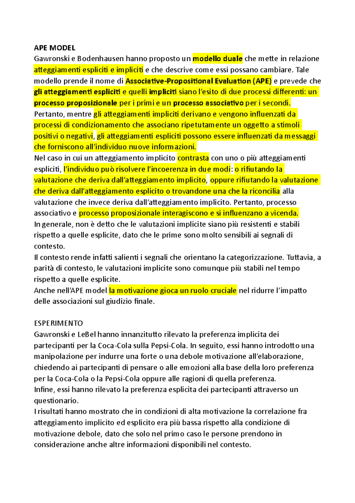 1.3 Psicologia - riassunto dell' APE model - APE MODEL Gawronski e ...