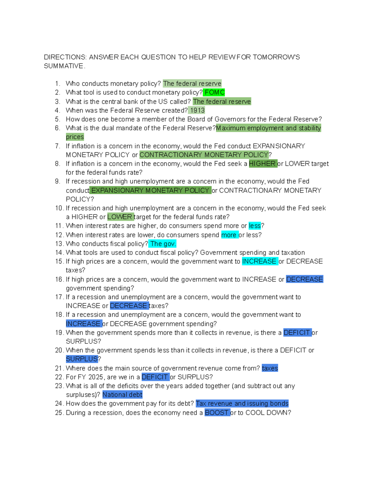 Monetary and Fiscal Policy Review for Summative Exam Preparation - Studocu