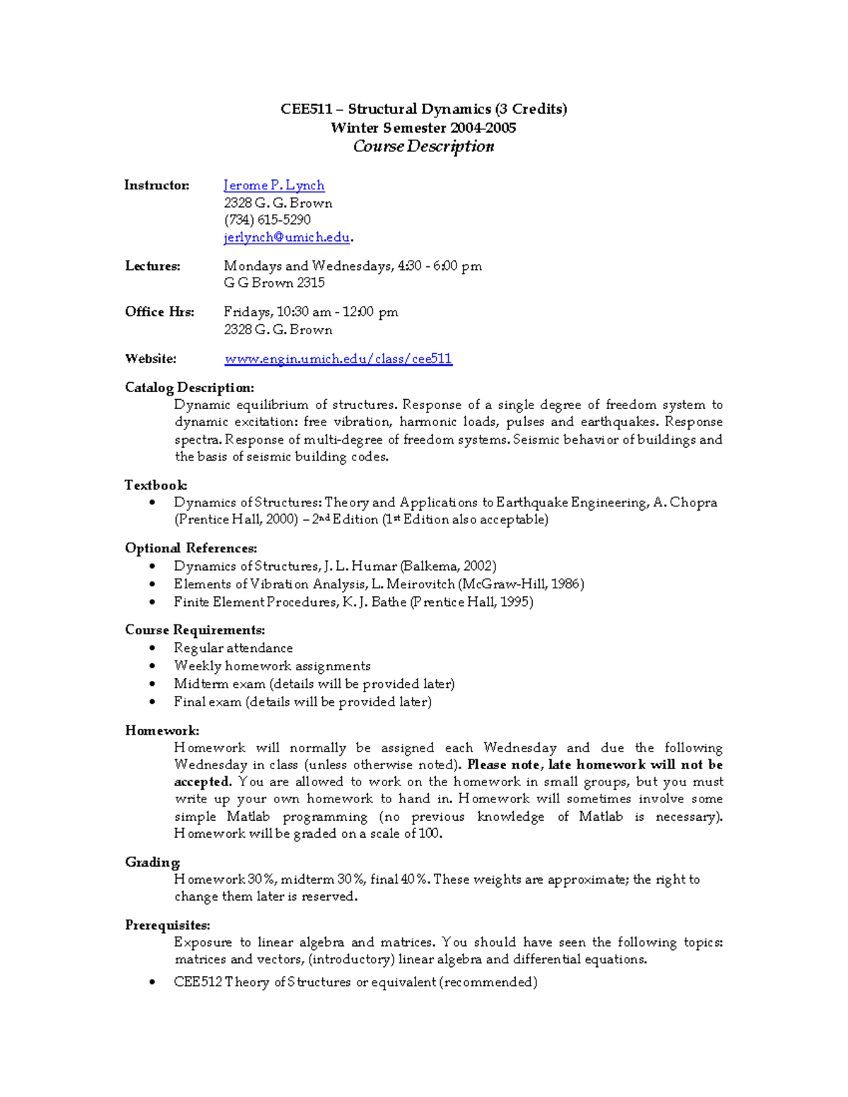 00 Course Outlineintroduction to dynamics - CEE511 – Structural ...