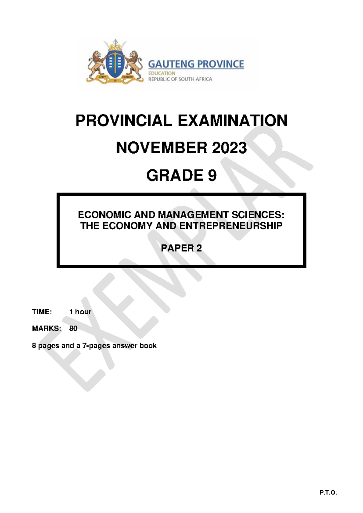 Gr 9 EMS P2 (English) Nov 2023 Final Exam Question Paper - Studocu