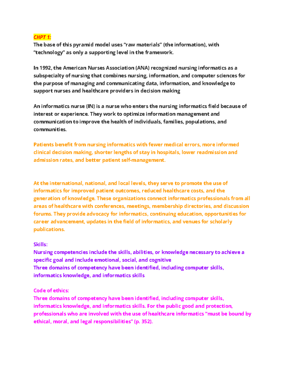 CHPT 1: Introduction to Nursing Informatics and Its Impact - Studocu