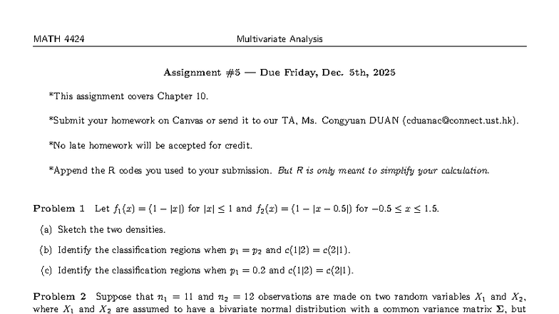 MATH 4424 Multivariate Analysis Assignment - Chapter 10 Homework - Studocu