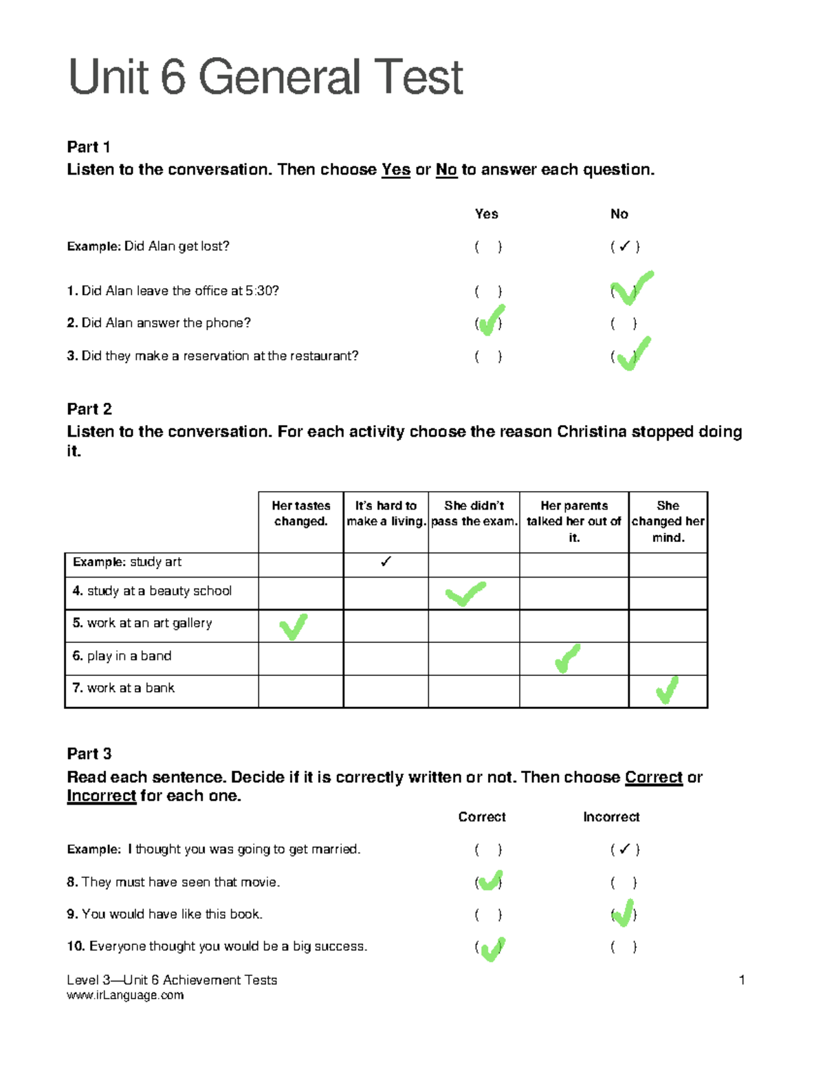 Unit 6 General Test - Level 3 Achievement English B2.5 - Studocu