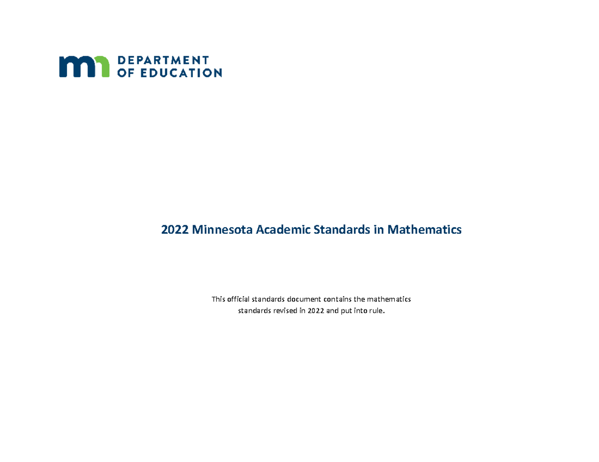 2022 Minnesota Academic Standards in Mathematics: Comprehensive ...