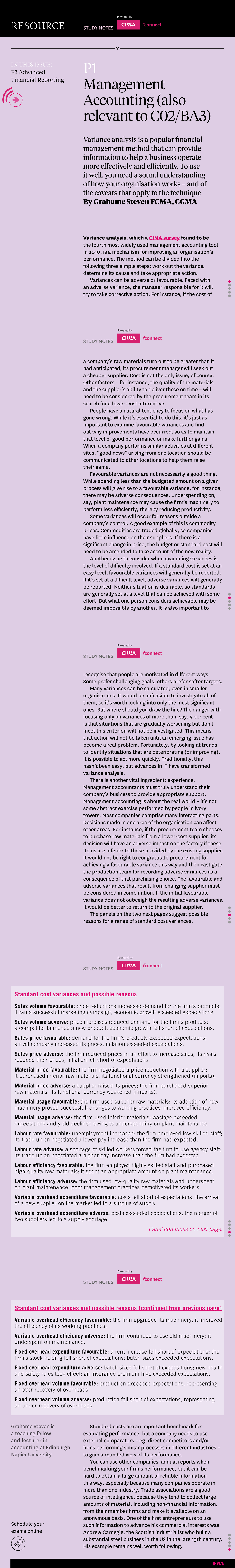 CIMA F2 Study Notes: Variance Analysis and Performance Insights - Studocu