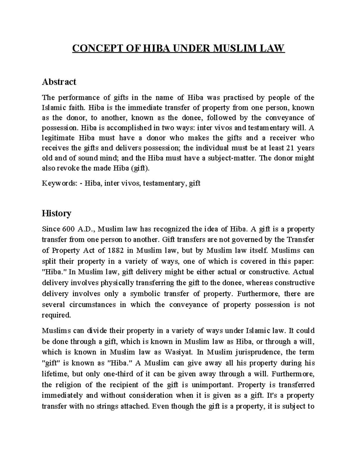 Concept of Hiba in Muslim Law: Understanding Gift Transfer Mechanisms ...