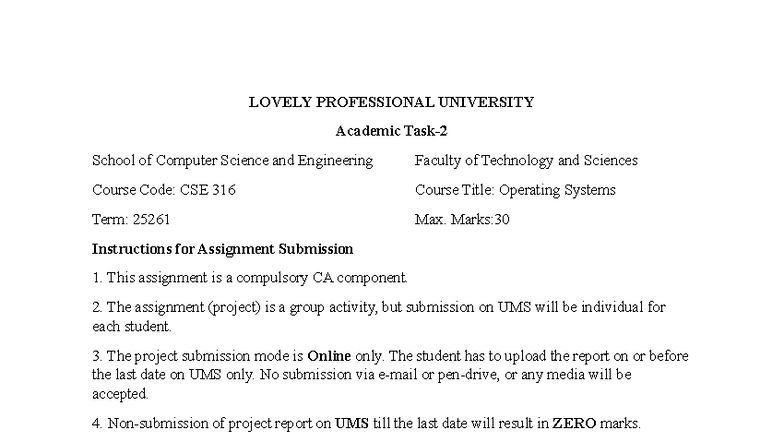 CSE 316 Project Guidelines: Operating Systems Assignment 2025 - Studocu