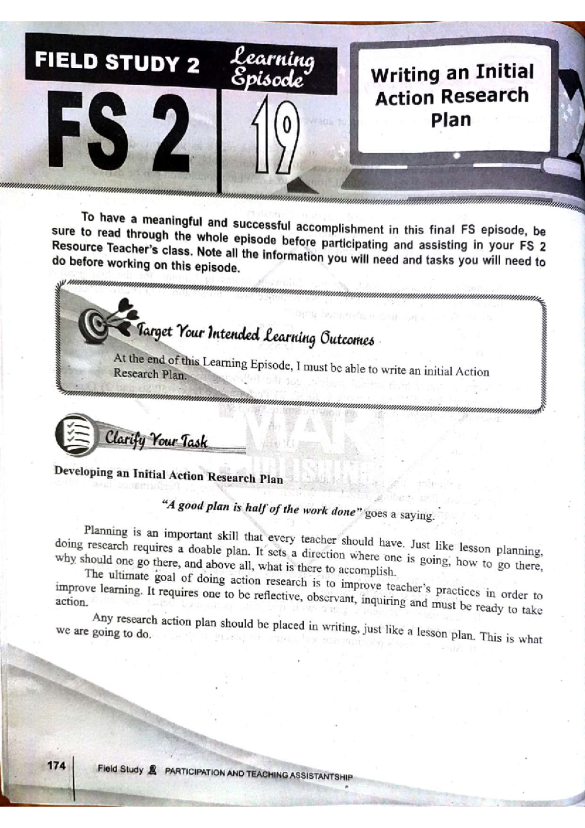 FS2 19: Writing an Initial Action Research Plan for Field Study 2 - Studocu