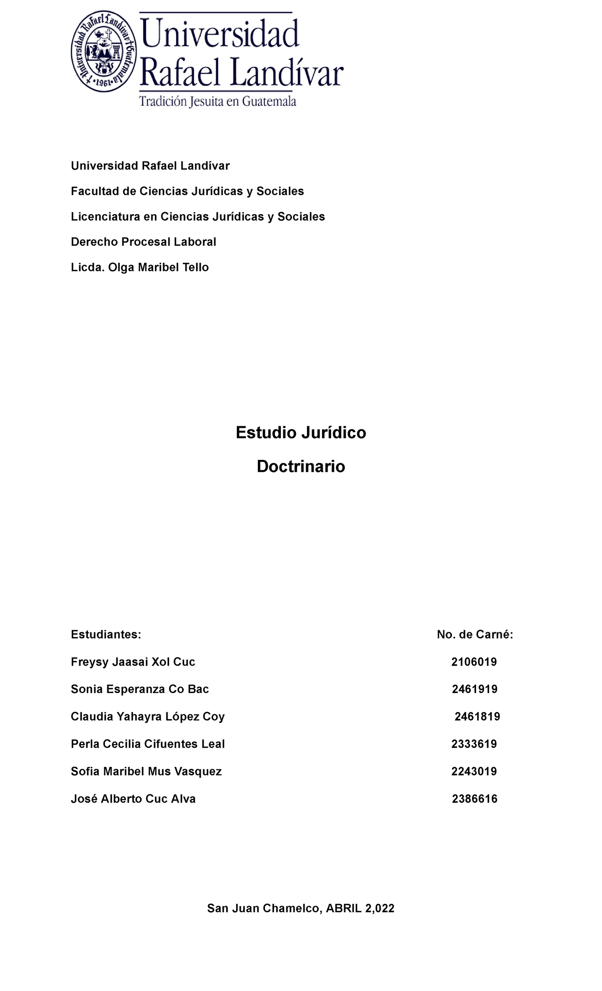 Laboral - Universidad Rafael Landívar Facultad de Ciencias Jurídicas y Sociales Licenciatura en ...