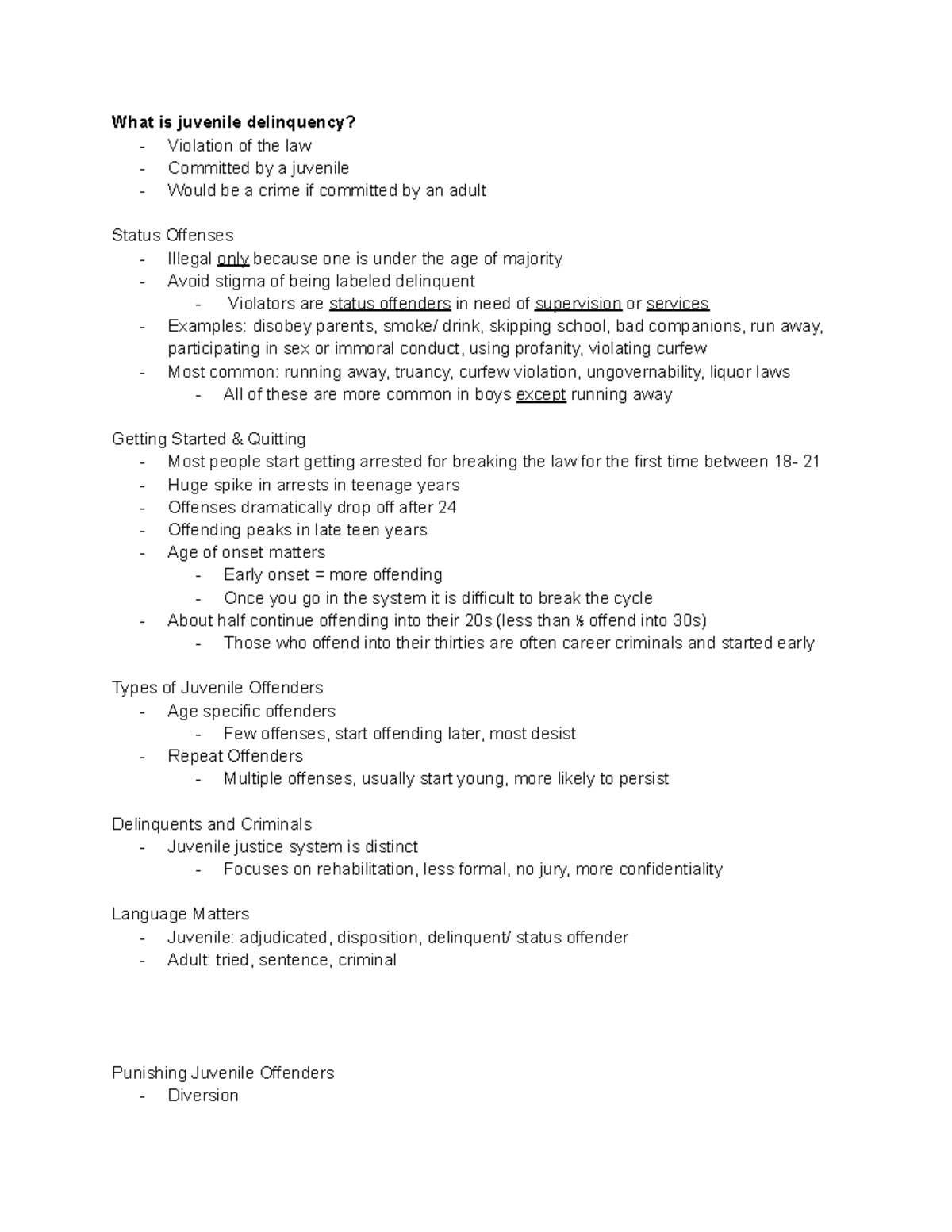 Juvenile Delinquency Exam 1 Notes What Is Juvenile Delinquency Violation Of The Law