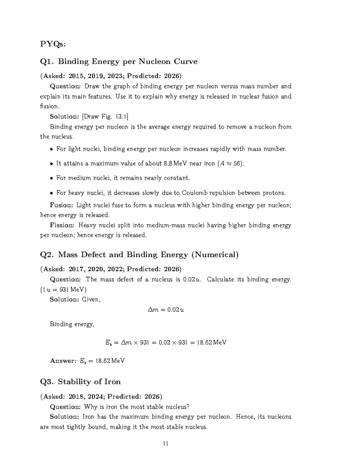 PYQs: Binding Energy, Nuclear Stability & Density (PHYS 101) - Studocu