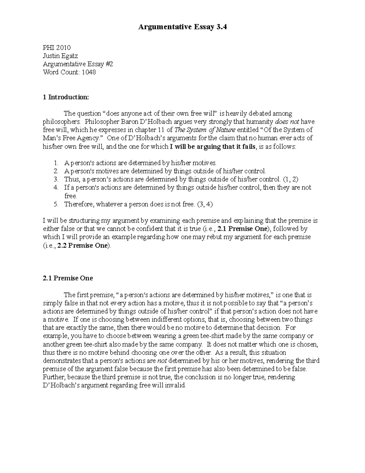 PHI2010 Argumentative Essay 3 - Argumentative Essay 3 PHI 2010 Justin ...