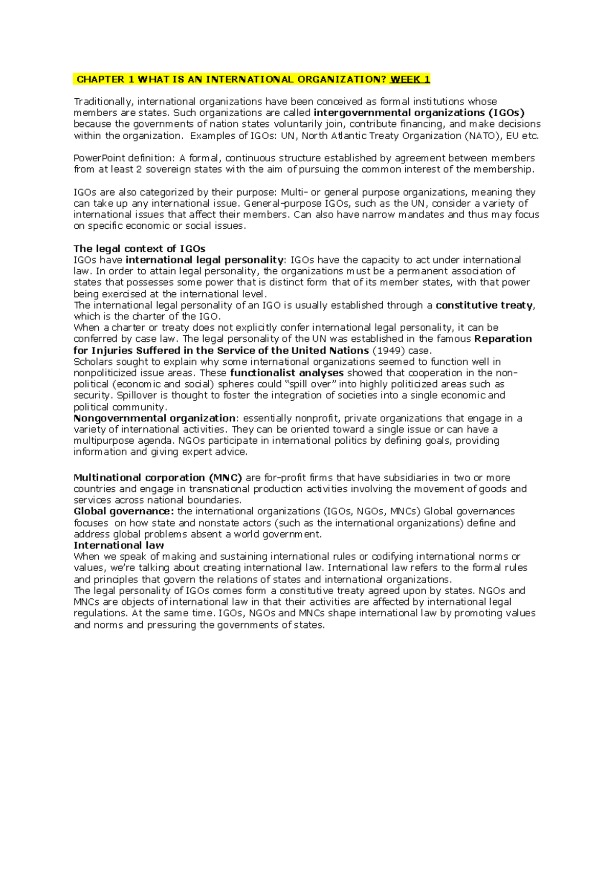 IGOs & INGOs: Summary of Key Concepts and Legal Context - Studeersnel