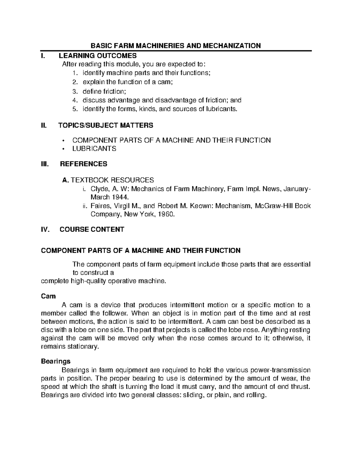 Agri-Mech-211 Component Parts of A Machine - BASIC FARM MACHINERIES AND ...