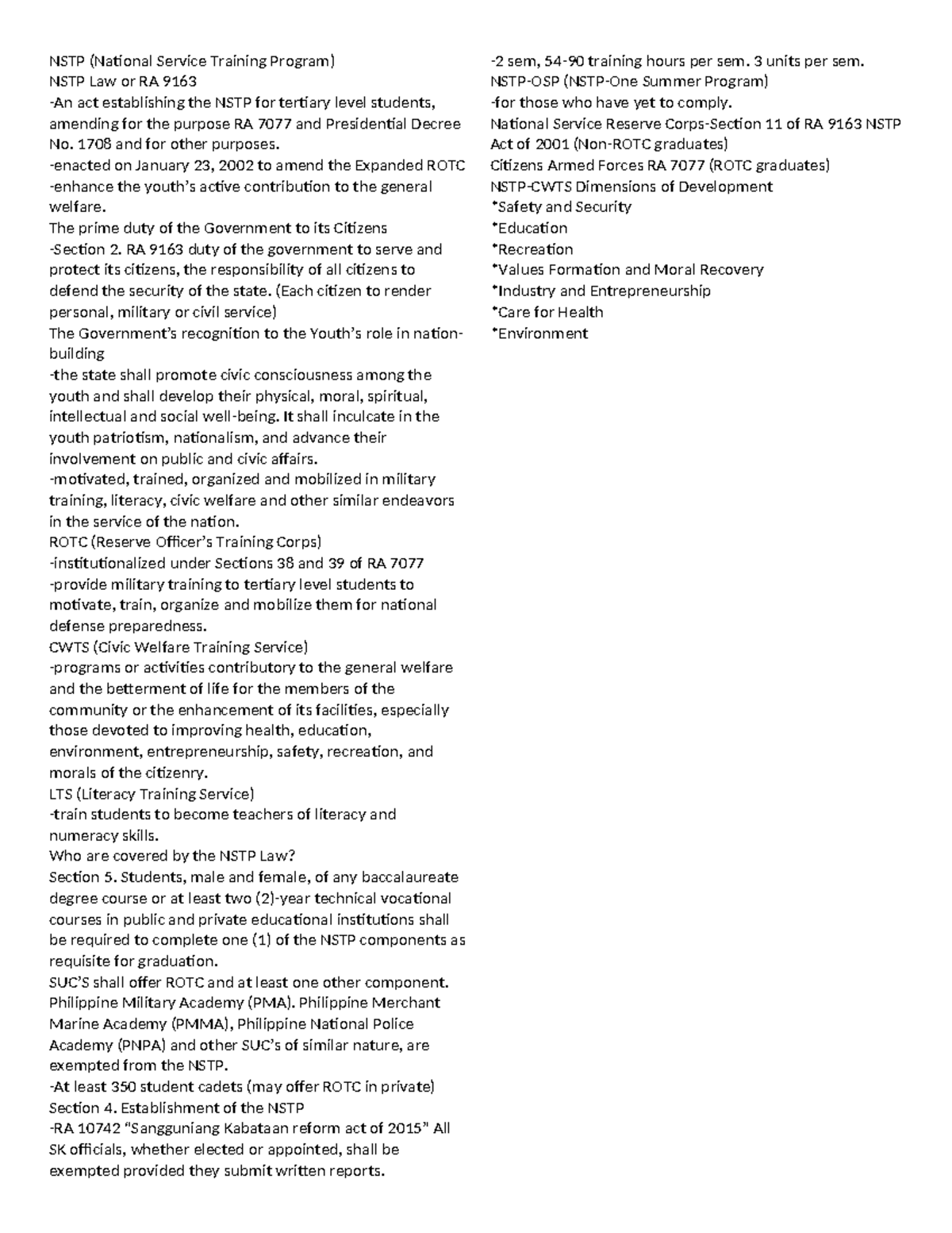 NSTP Reviewer: Key Concepts and Components of RA 9163 - Studocu