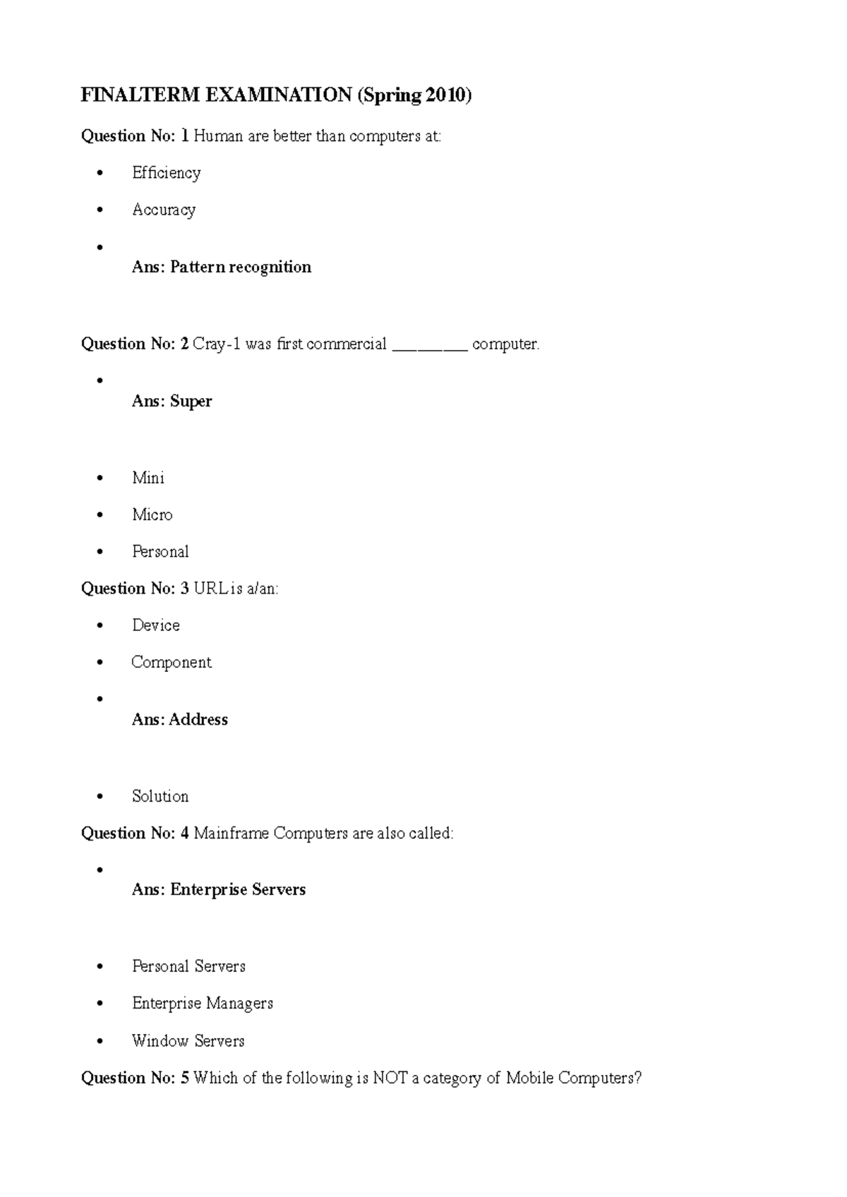 CS101 Finalterm Exam Solved Past Papers by Bilal - Studocu