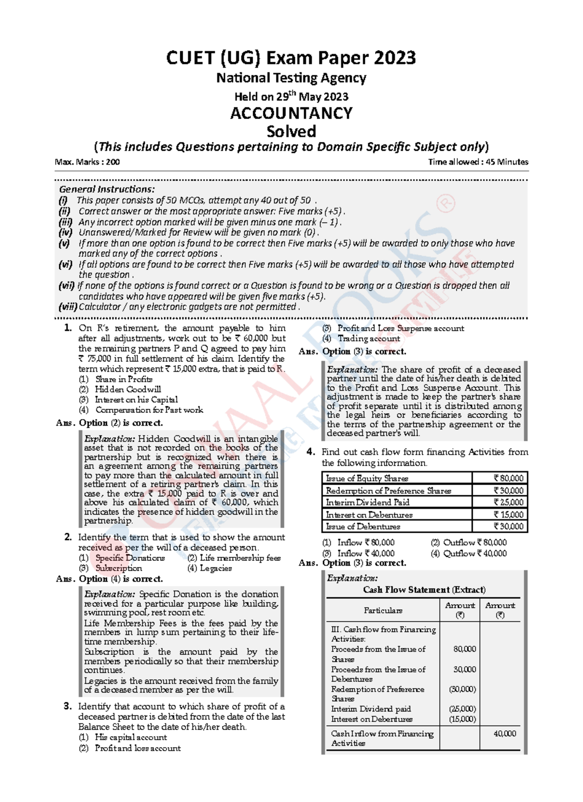 CUET (UG) 2023 Solved Accountancy Sample Question Paper - Studocu