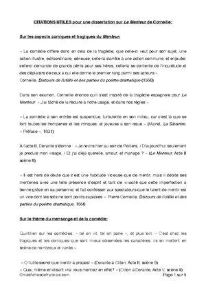 Fiche de lecture: Le Menteur de Corneille - Analyse Bac 2023 - Studocu