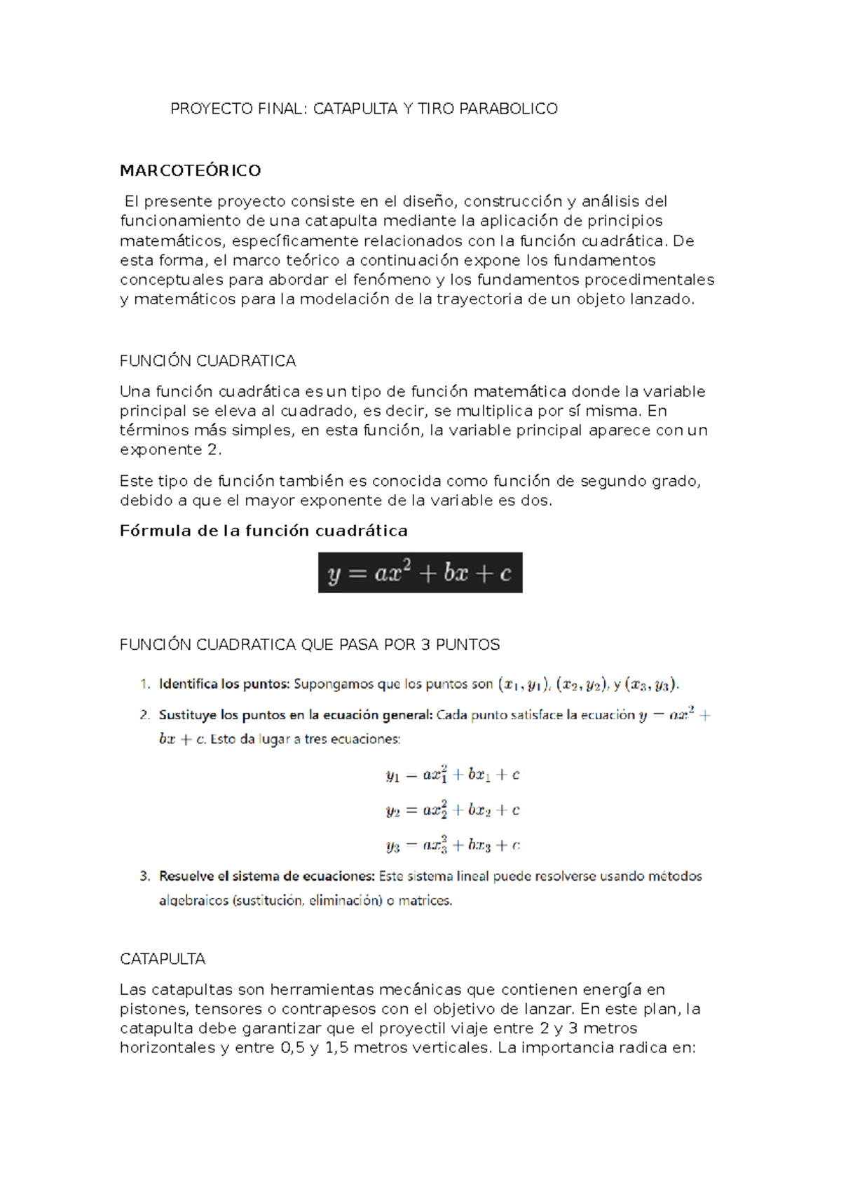 Proyecto Final: Diseño y Análisis de Catapulta (Matemáticas y Física ...