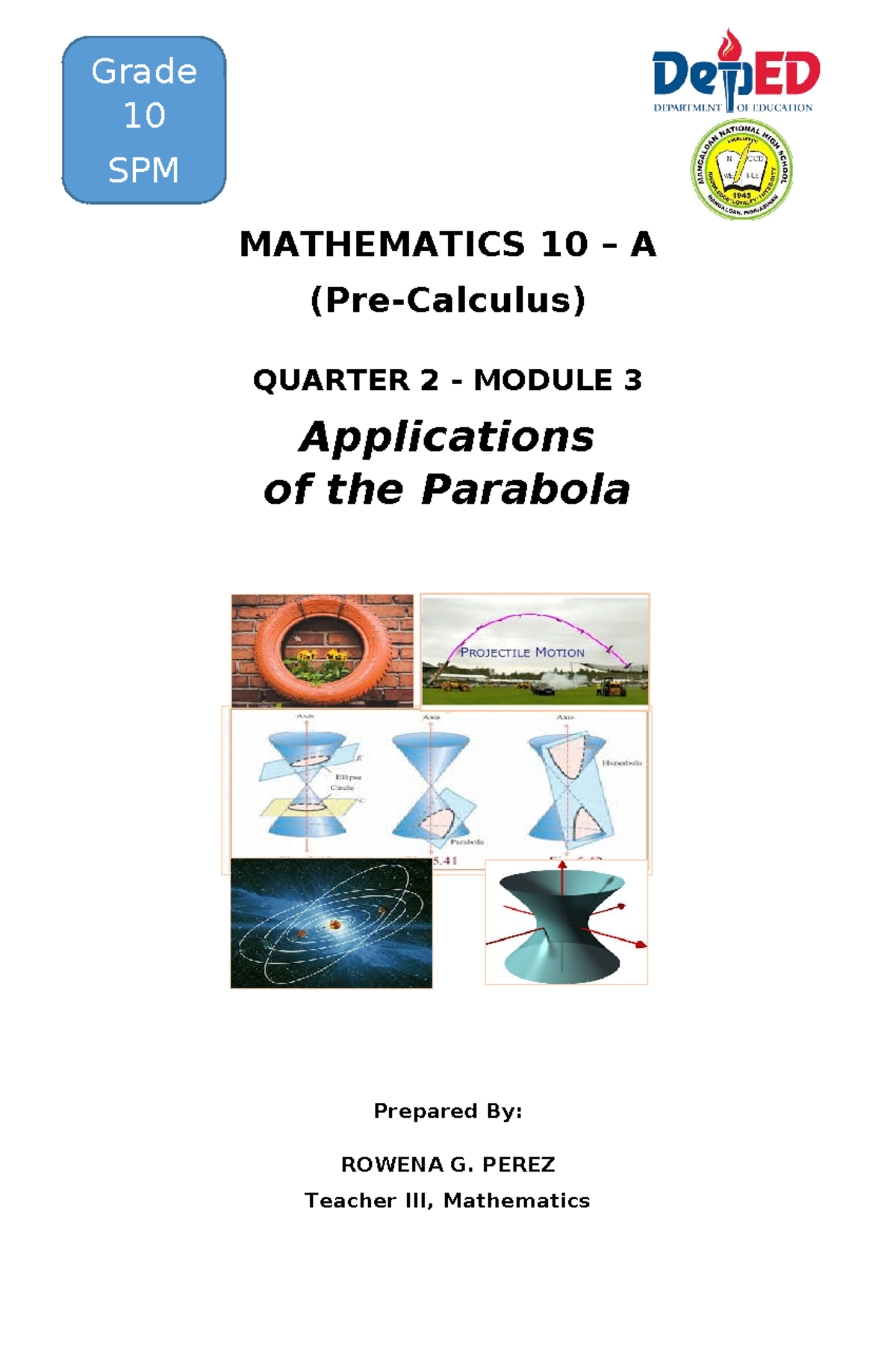 Applications of the Parabola: MA10A Pre-Cal Module 3 Worksheet - Studocu