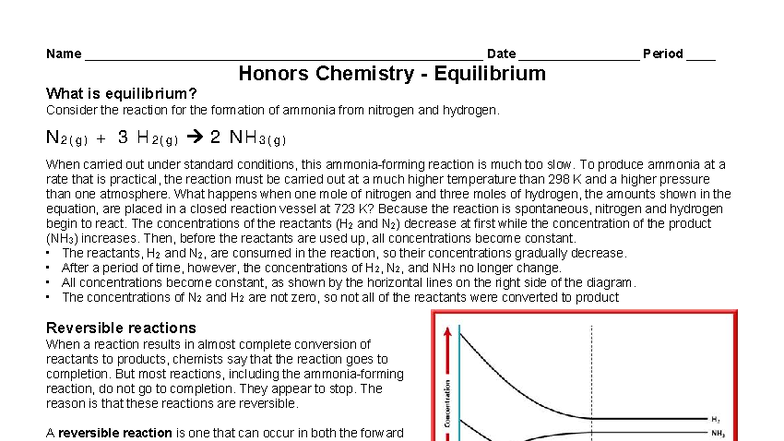 Equilibrium Concepts and Calculations - Honors Chemistry Worksheet HCHM ...