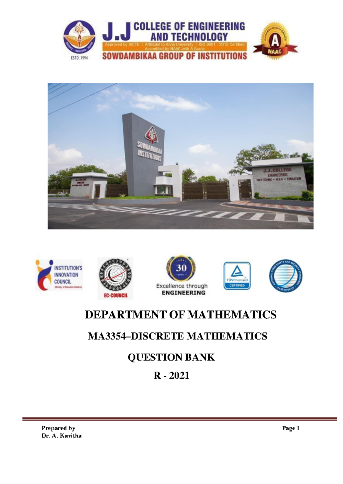 MA3354 Discrete Mathematics Question Bank - Regulation 2021 - Studocu