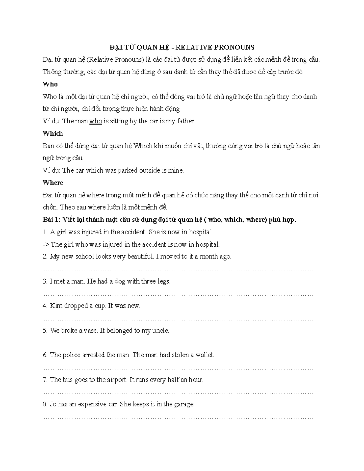 ĐẠI TỪ QUAN HỆ - RELATIVE PRONOUNS: Bài Tập và Ví Dụ - Studocu