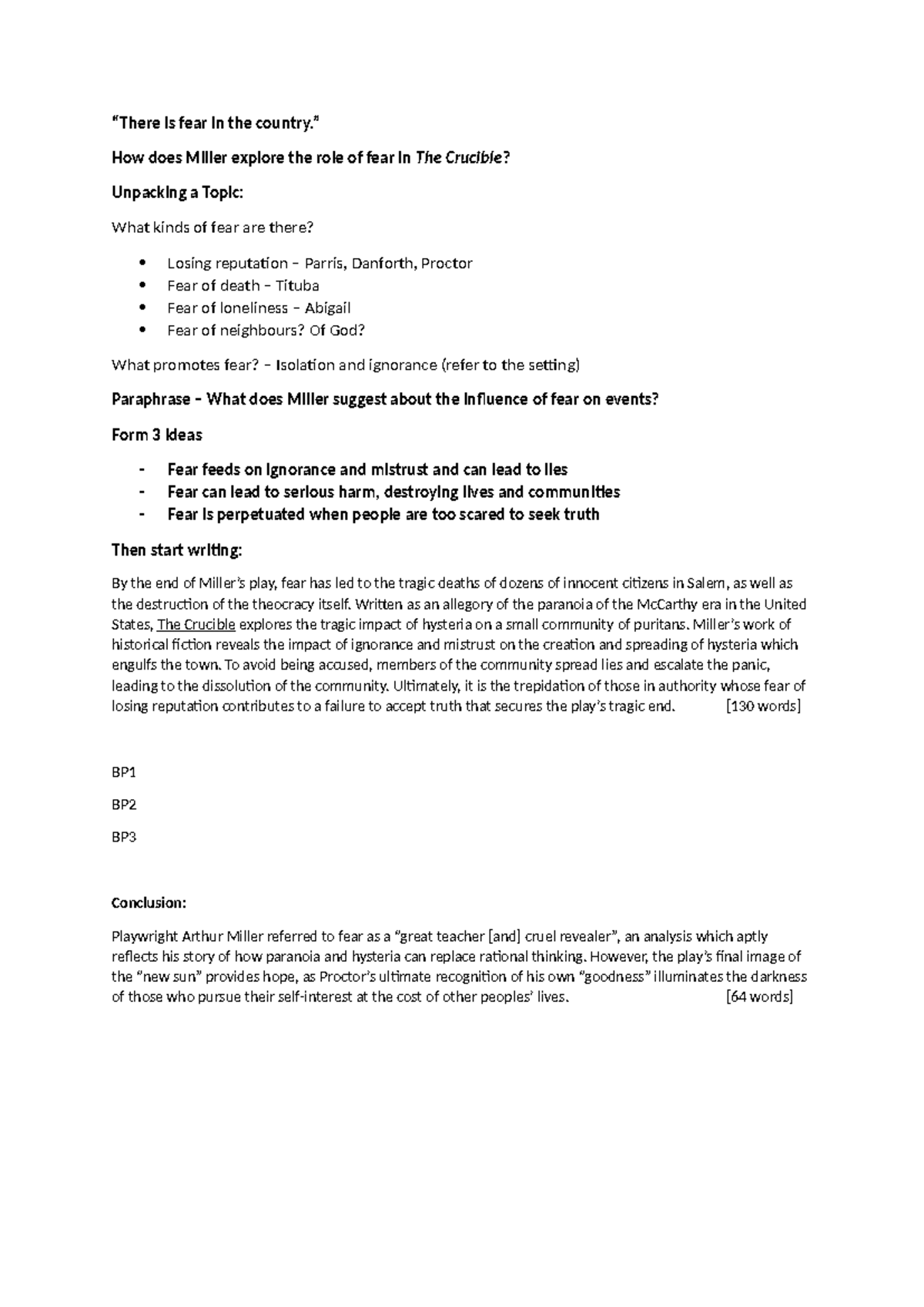The Crucible (ENG 101): Analyzing the Role of Fear in Miller's Play ...