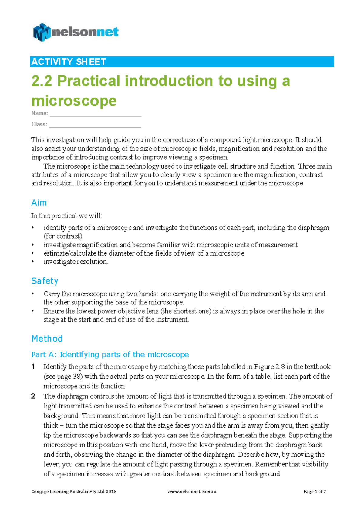 ACTIVITY SHEET 2.2: Practical Guide to Using a Microscope - Studocu