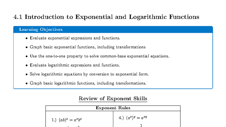 Chapter 4 Notes: Exponential & Logarithmic Functions Overview - Studocu