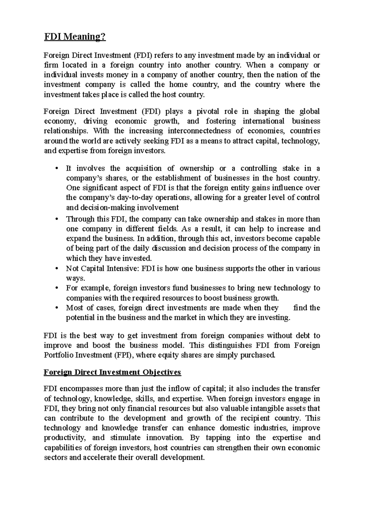 FDI and transfer of tech - FDI Meaning? Foreign Direct Investment (FDI ...