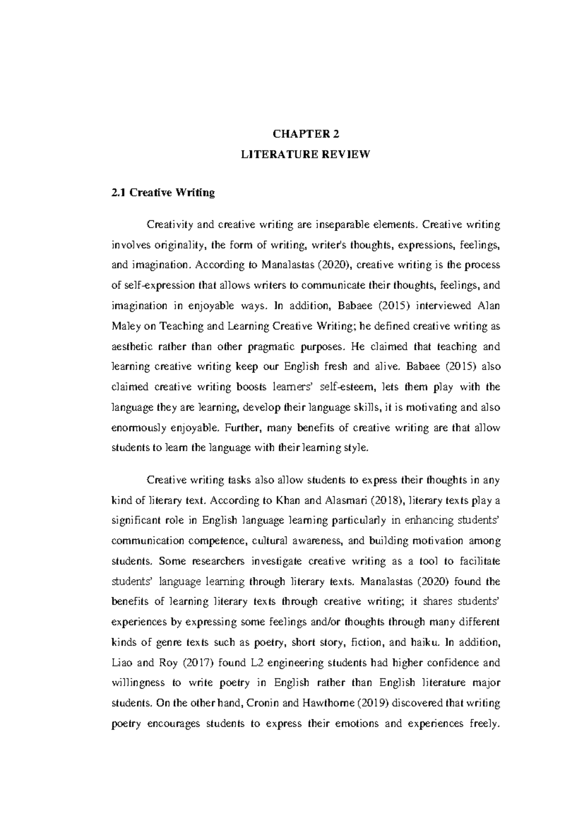 CHAPTER 2 LITERATURE REVIEW: Creative Writing & Learning Experiences ...