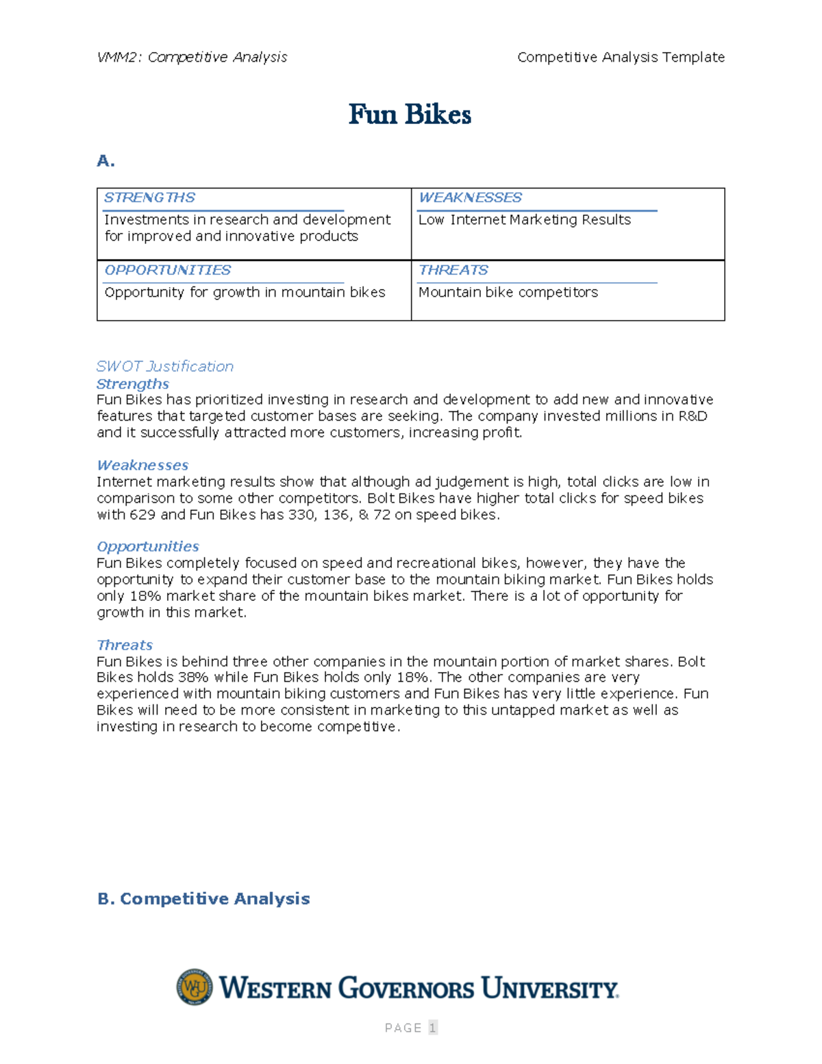VMM2: Competitive Analysis Task 2 - Fun Bikes SWOT and Market Insights ...