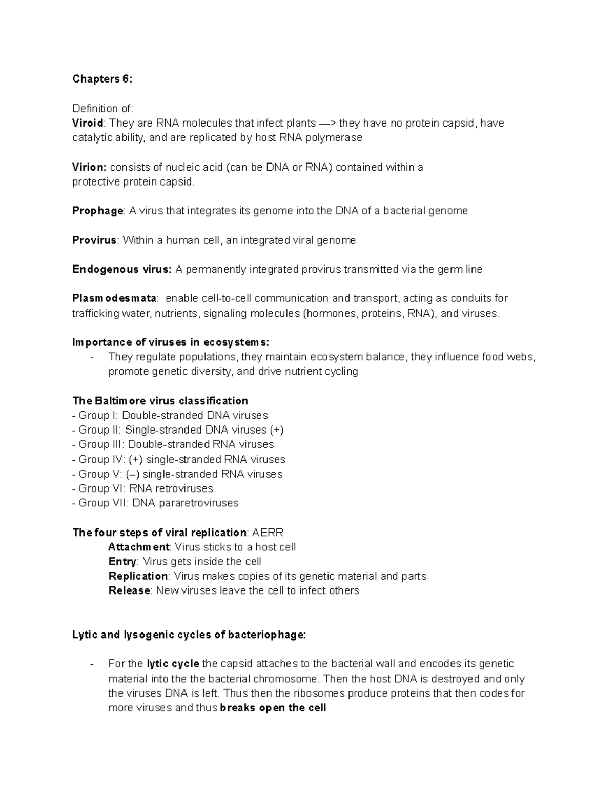 Microbiology CH6: Viroids, Viruses, and Their Ecosystem Roles - Studocu