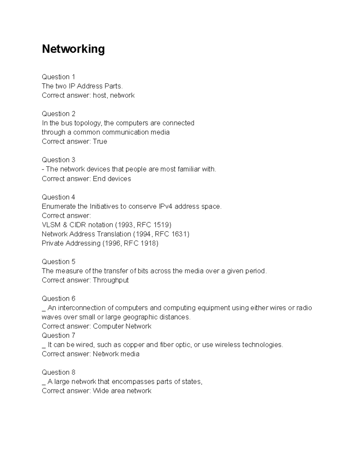 Networking 1 Midterm Exam Answer - Networking Question 1 The two IP ...