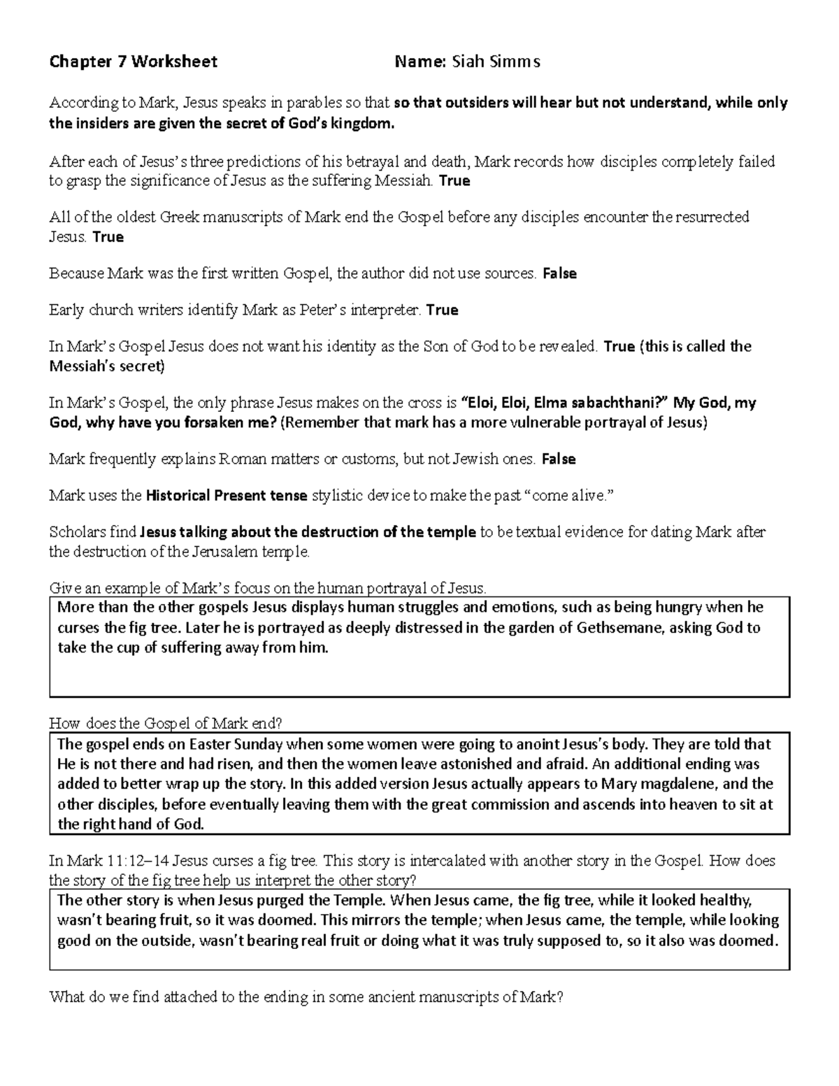 Gospel of Mark Analysis: Key Themes & Interpretations Worksheet - Studocu