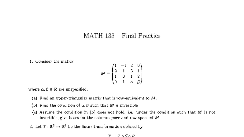 MATH 133 Final Exam Review Notes - Studocu