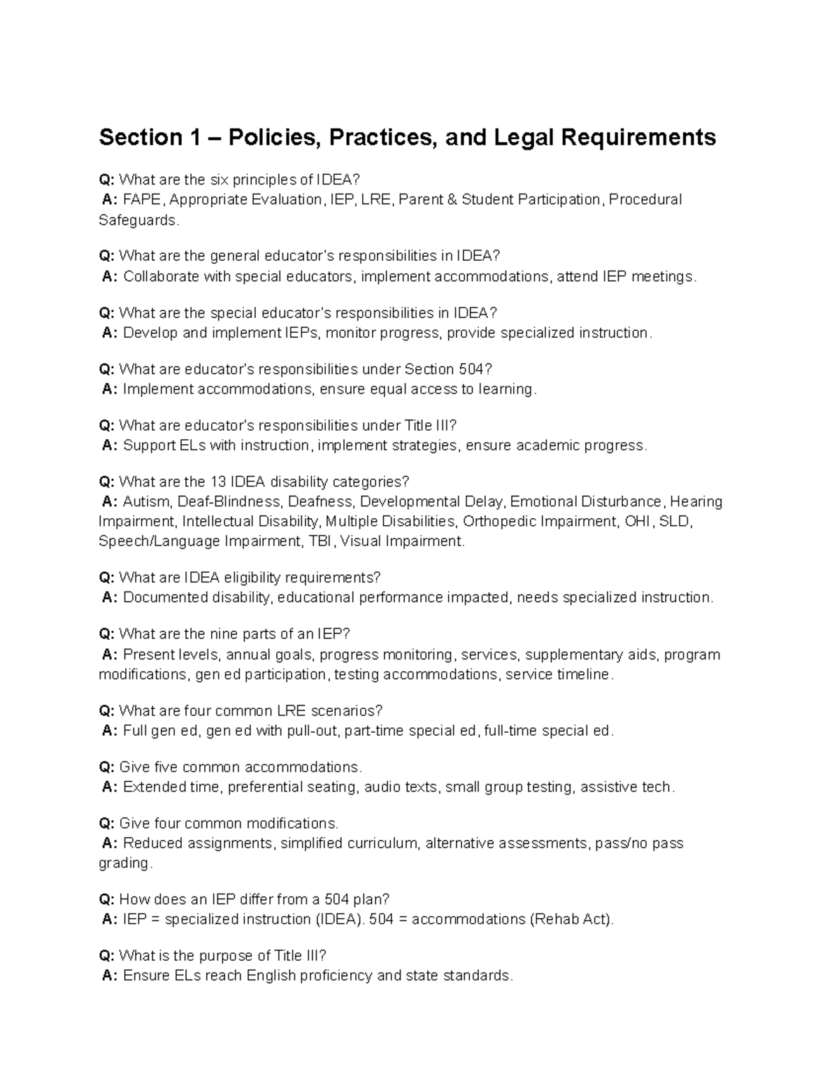 Practice Questions for Section 1 Policies & Practices (D662) - Studocu