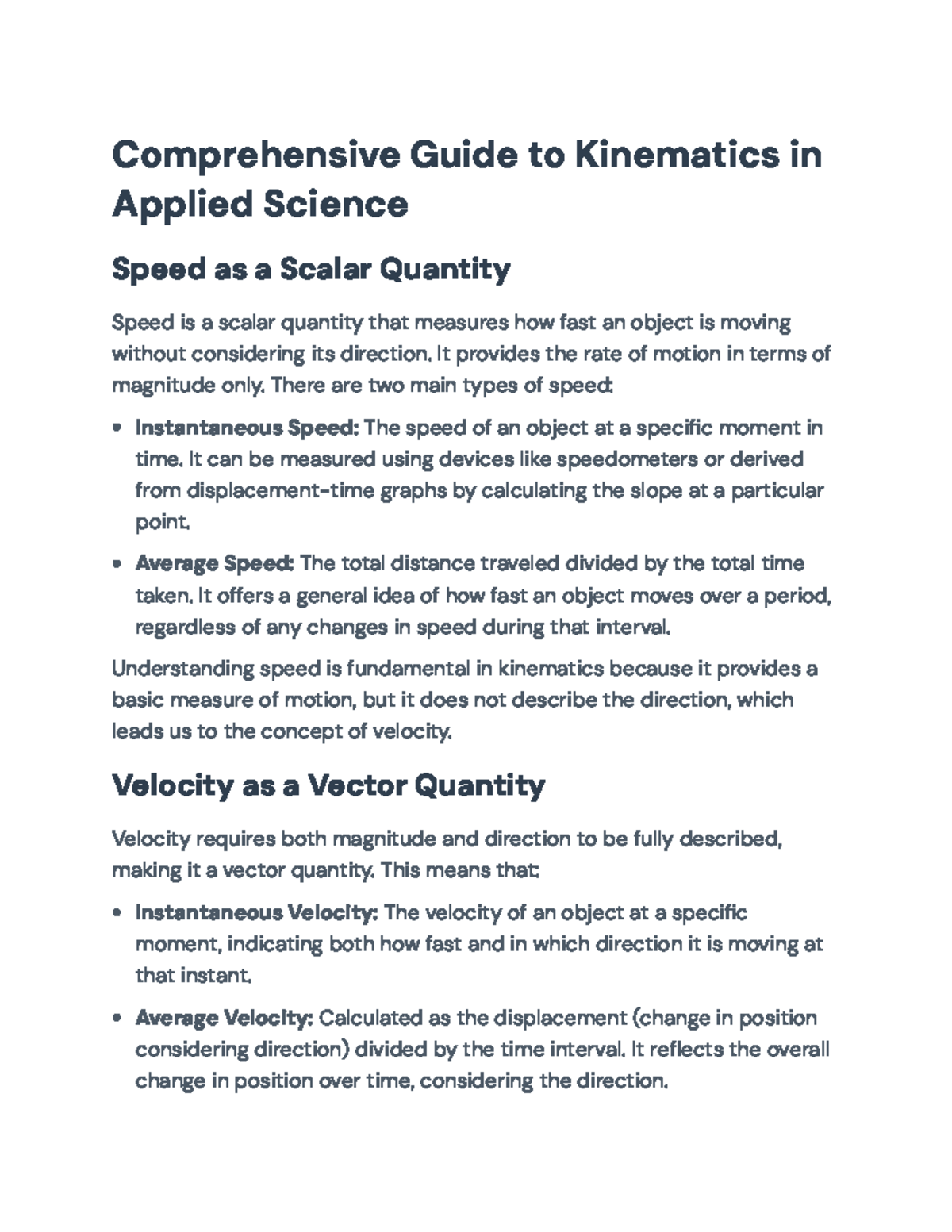 Comprehensive Kinematics Overview: Speed, Velocity, and Graphs - Studocu