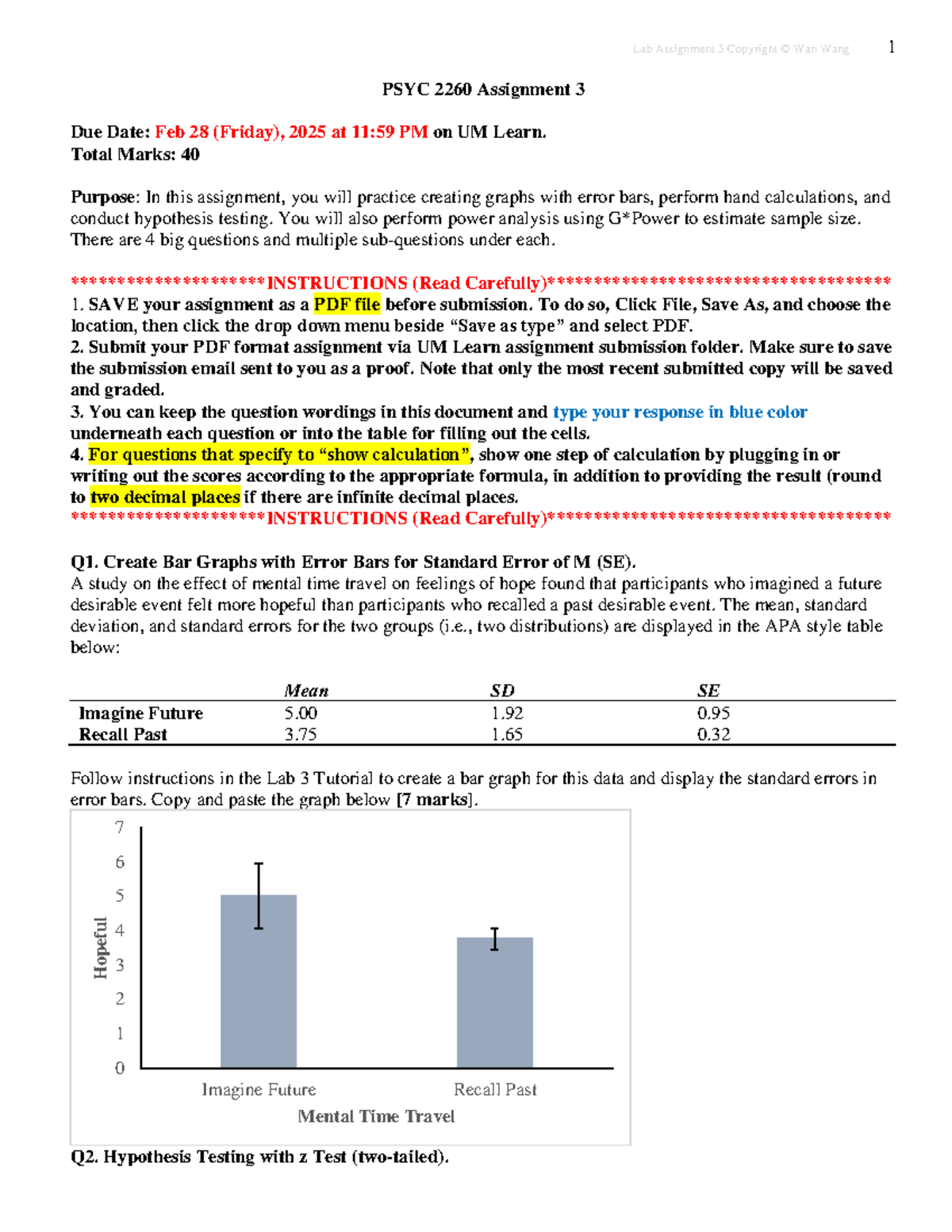 PSYC 2260 Assignment 3 - Lab 3: Hypothesis Testing & Graphing ...