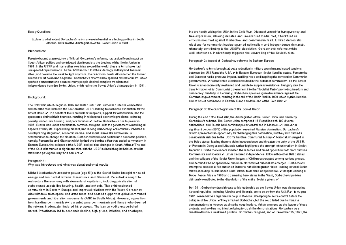 Gorbachev's Reforms and their Impact on the Cold War's End: An Essay ...